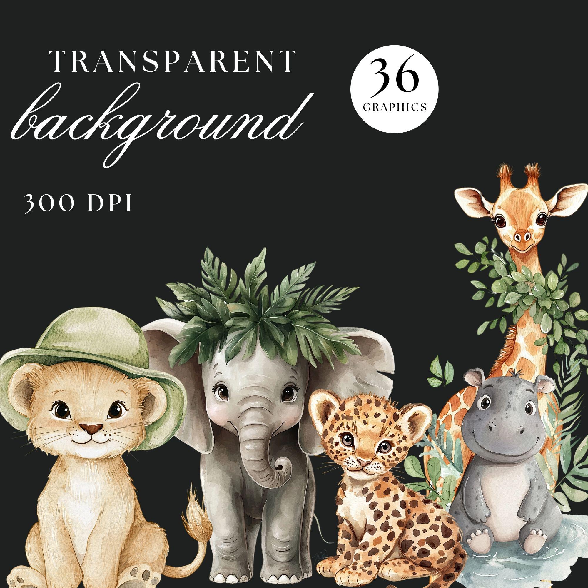 Cute Safari Animals Clipart Bundle, Watercolour Jungle Animals ...