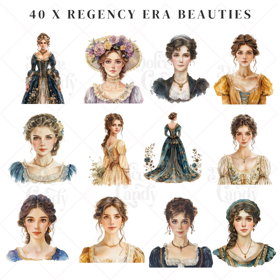 Regency Era Beauty, Watercolour Clipart, Victorian, Vintage Lady ...
