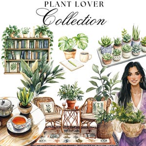 Watercolour Plant Lover Clipart, Botanical Clipart, Planner Girl Woman ...