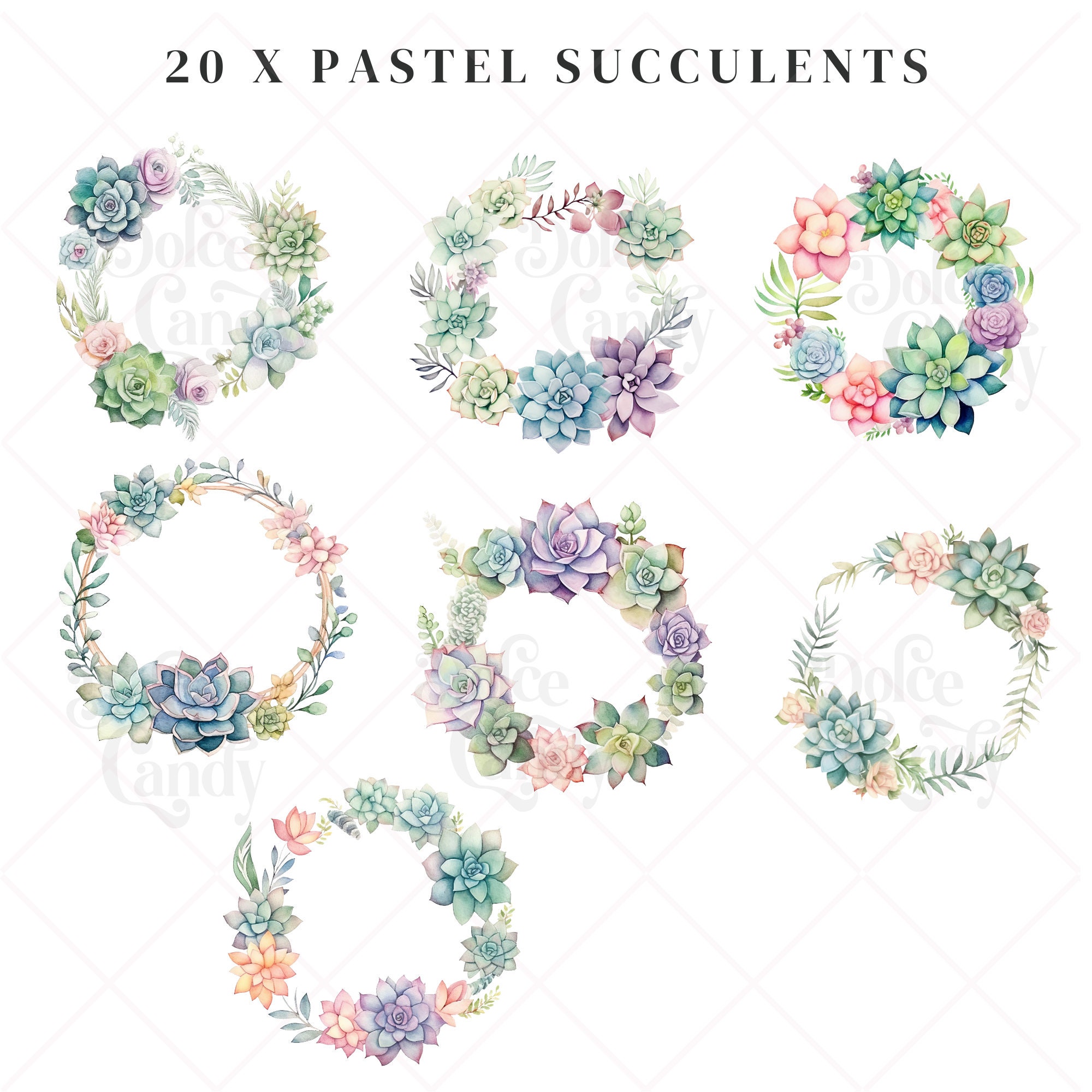 Watercolor Succulents Clipart | Floral Wreath PNG Art (digital Download ...