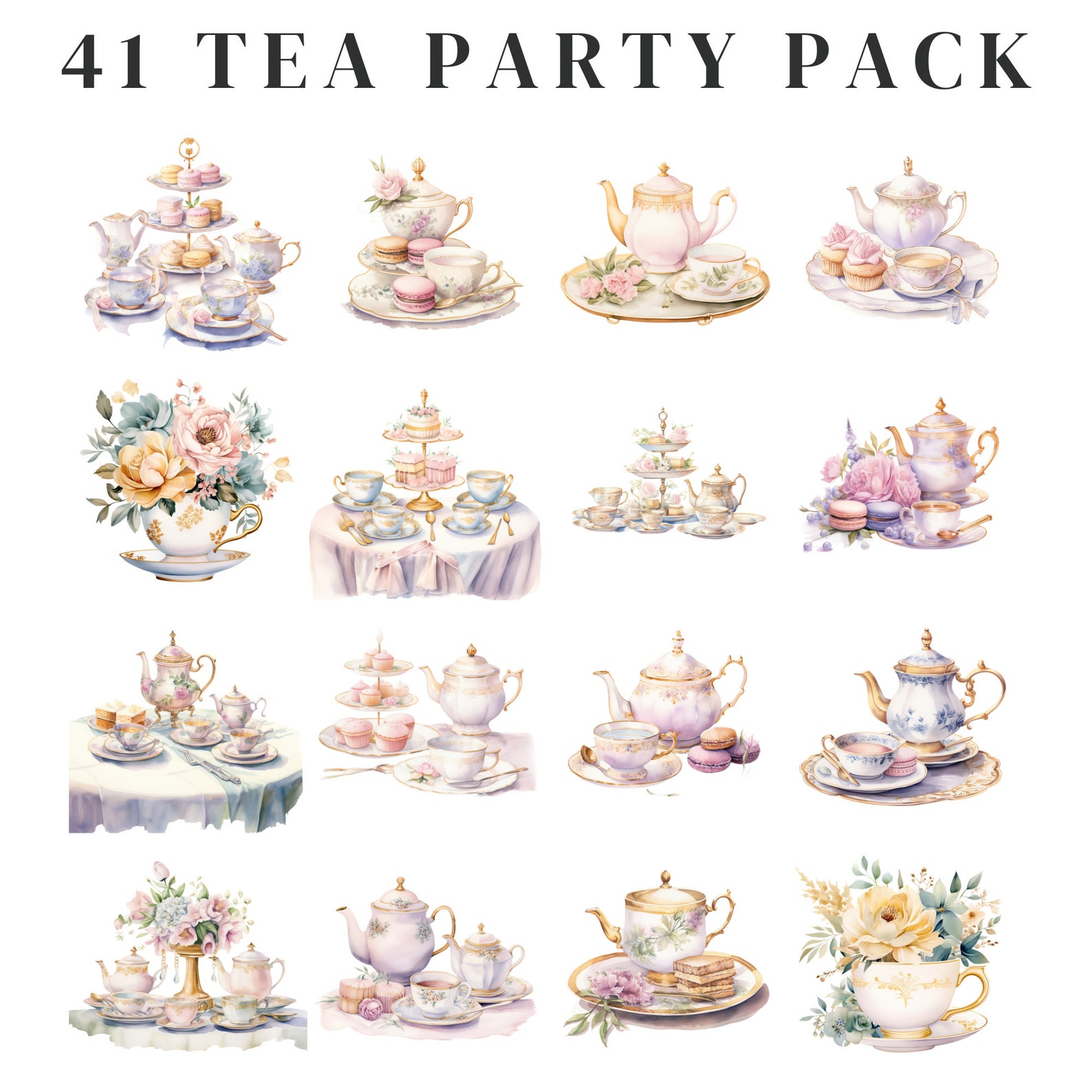 Watercolour Victorian Garden Tea Party Clipart, Vintage Tea Time ...