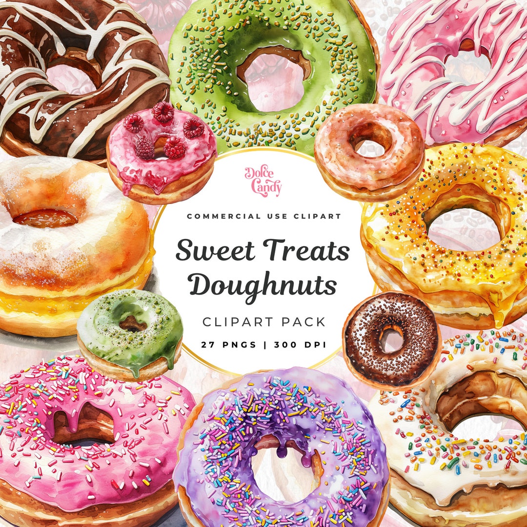Sweet Treat Watercolour Donut Clipart, Dessert Clipart, Sprinkle ...