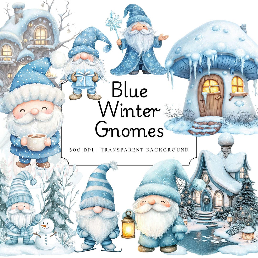 Blue Winter Gnomes Clipart, Festive Seasonal Clipart, Winter Wonderland ...