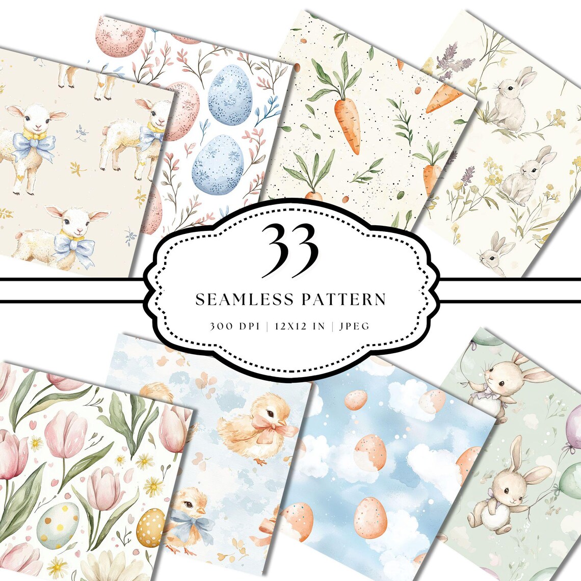 Pastel Easter Digital Paper Pack, Bunny and Egg Patterns (digital ...