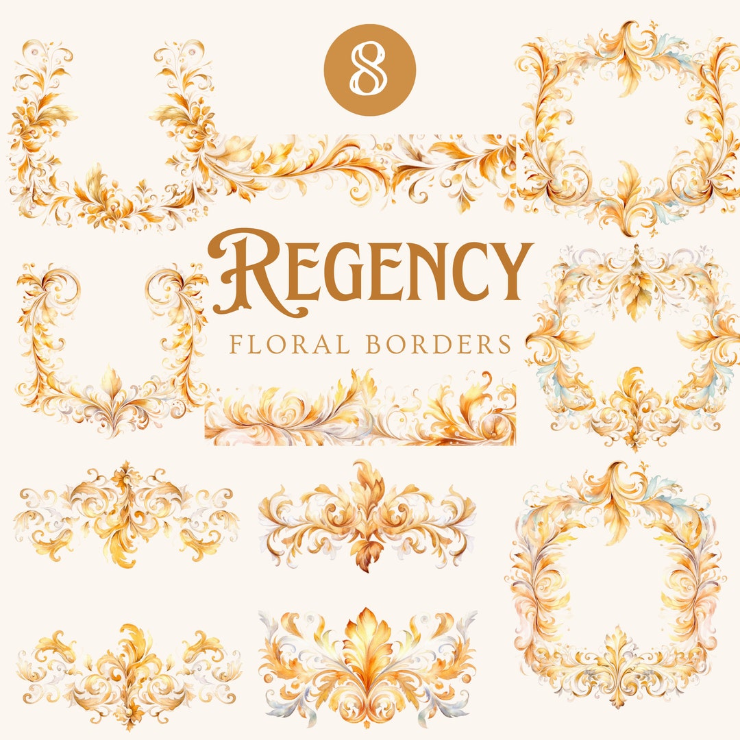 Gold Regency Floral Frame Floral Borders Instant Download Floral Wreath ...