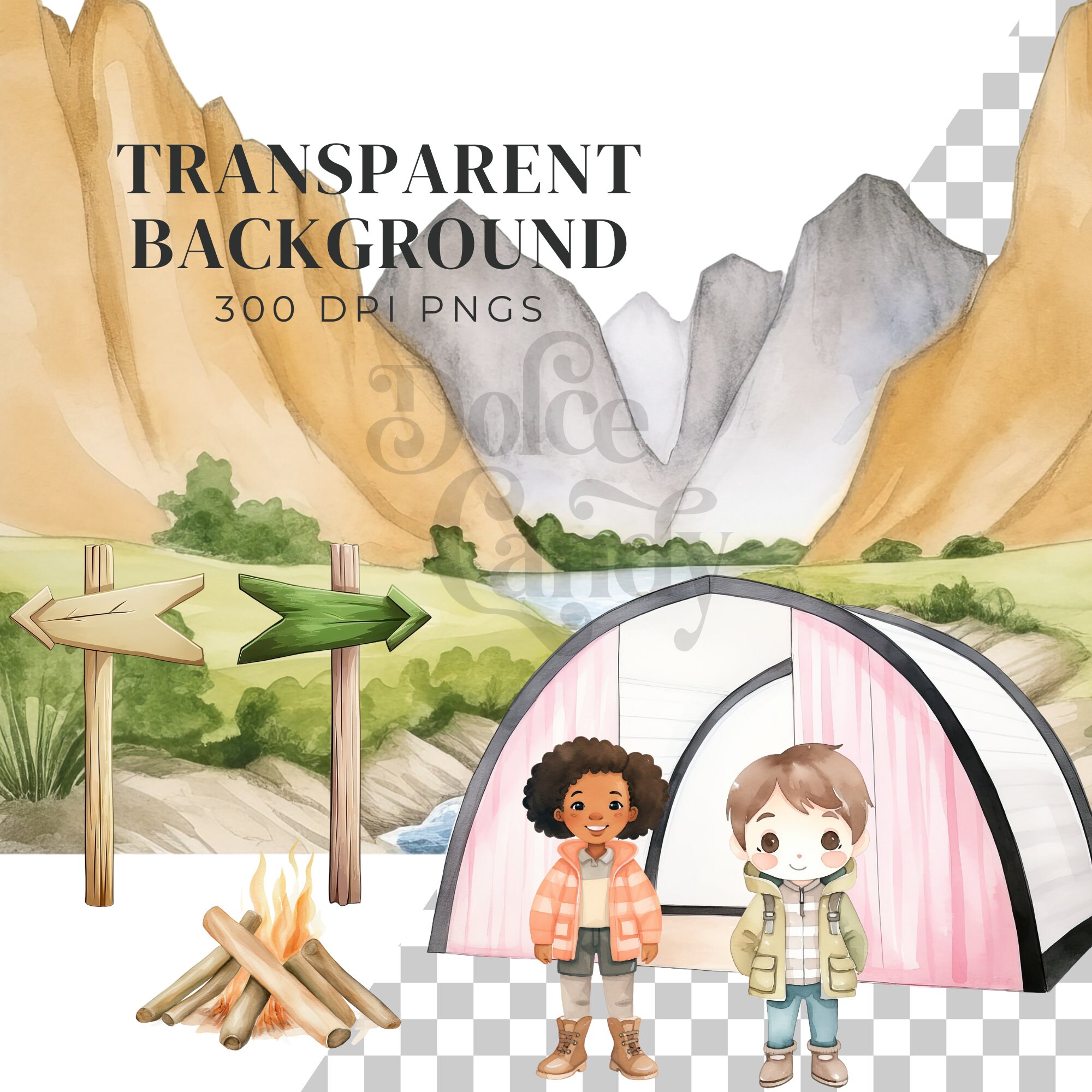 108 Watercolour Camping Clipart, Outdoor Clipart Png, Family Vacation ...