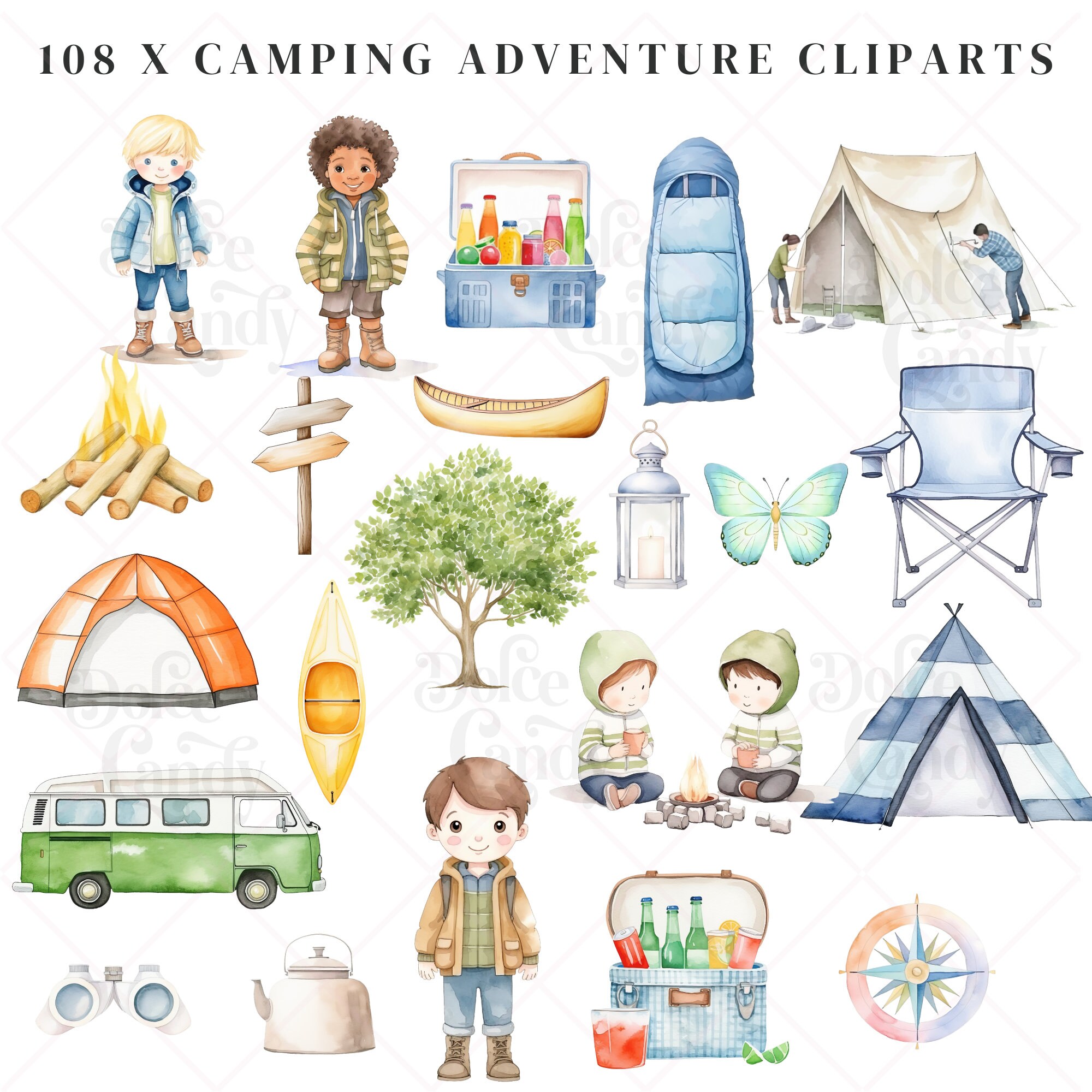 108 Watercolour Camping Clipart, Outdoor Clipart Png, Family Vacation ...