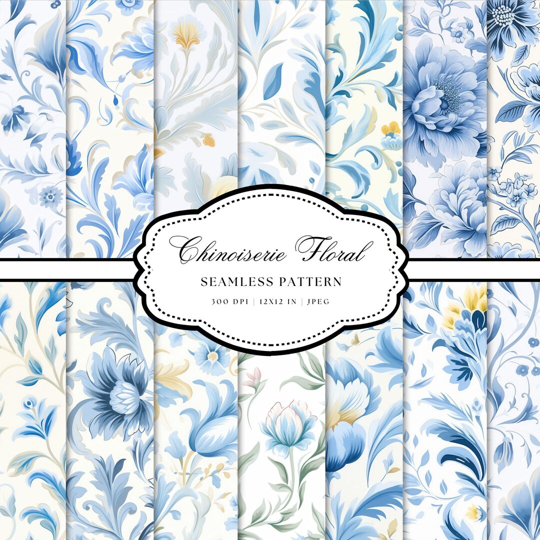 42 Chinoiserie Floral Seamless Pattern Digital Paper, Grandmillennial ...