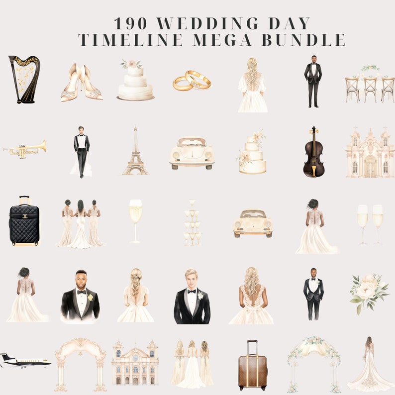 190 Watercolour Wedding Timeline Icons Clipart, Marriage Icon Pack ...