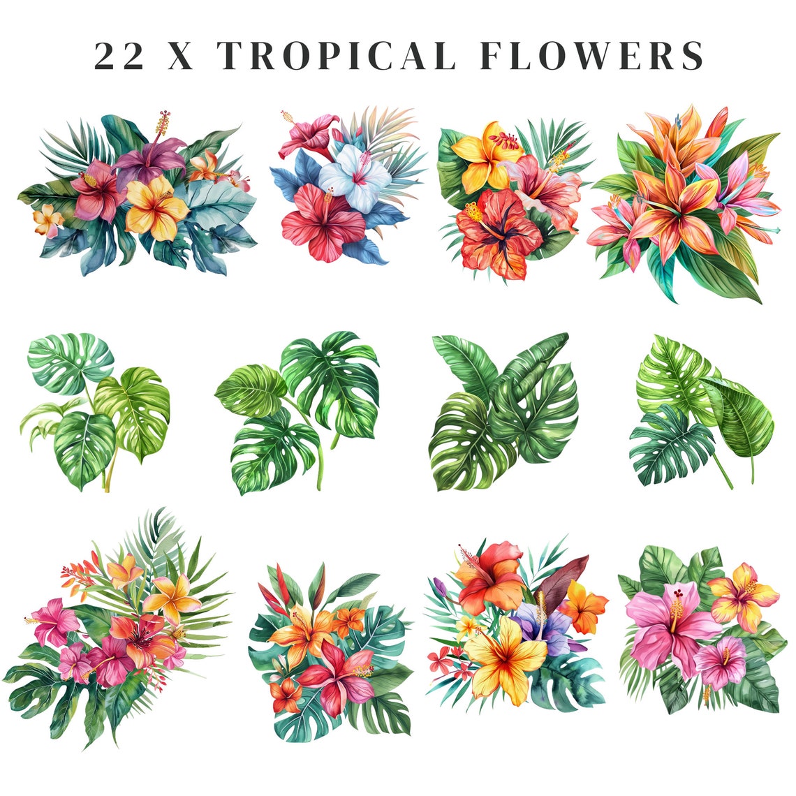 Tropical Flowers Clipart Watercolor Clipart Tropical Wedding Clipart ...