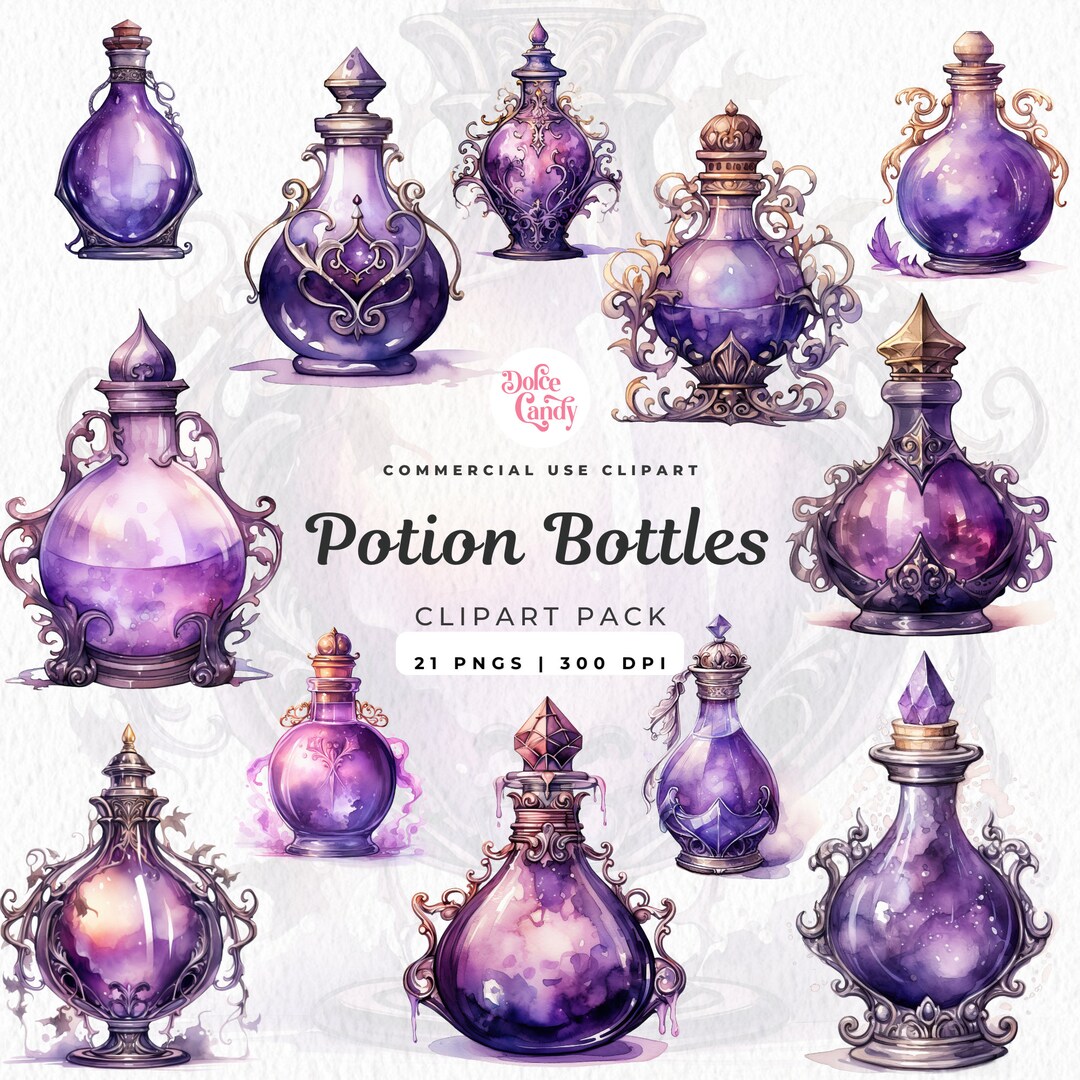 Potion Bottles Clipart, Mystical Clipart, Witch Potions Watercolour ...