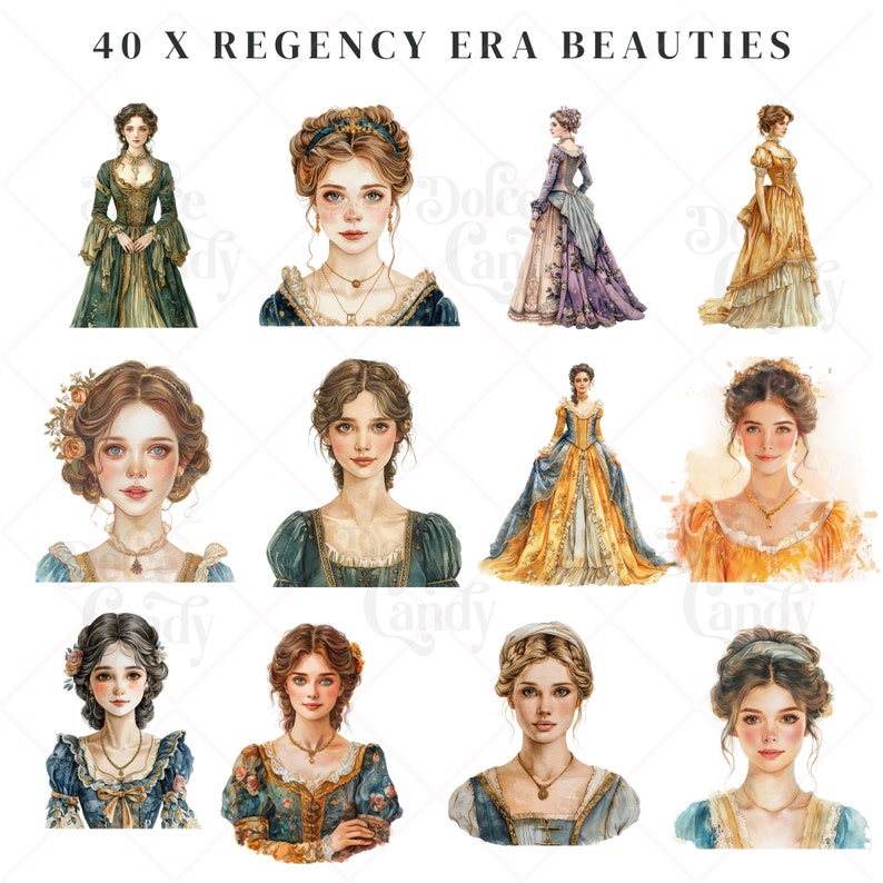 Regency Era Beauty, Watercolour Clipart, Victorian, Vintage Lady ...