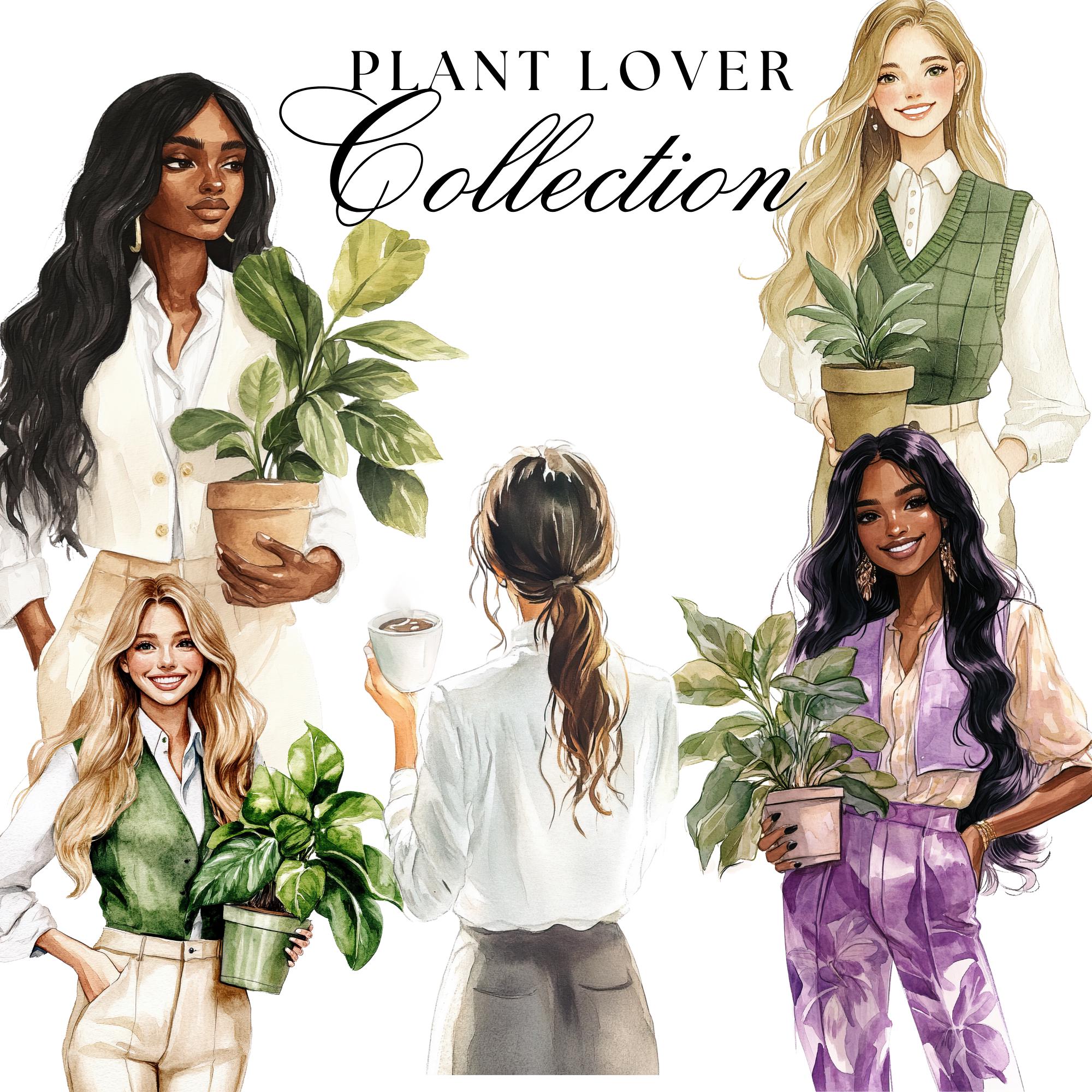 Watercolour Plant Lover Clipart, Botanical Clipart, Planner Girl Woman ...