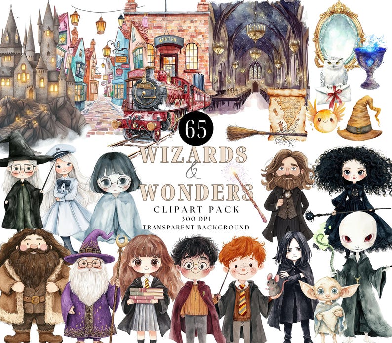 Cute Wizards and Witches Clipart Bundle, Wizard School Png, Birthday ...