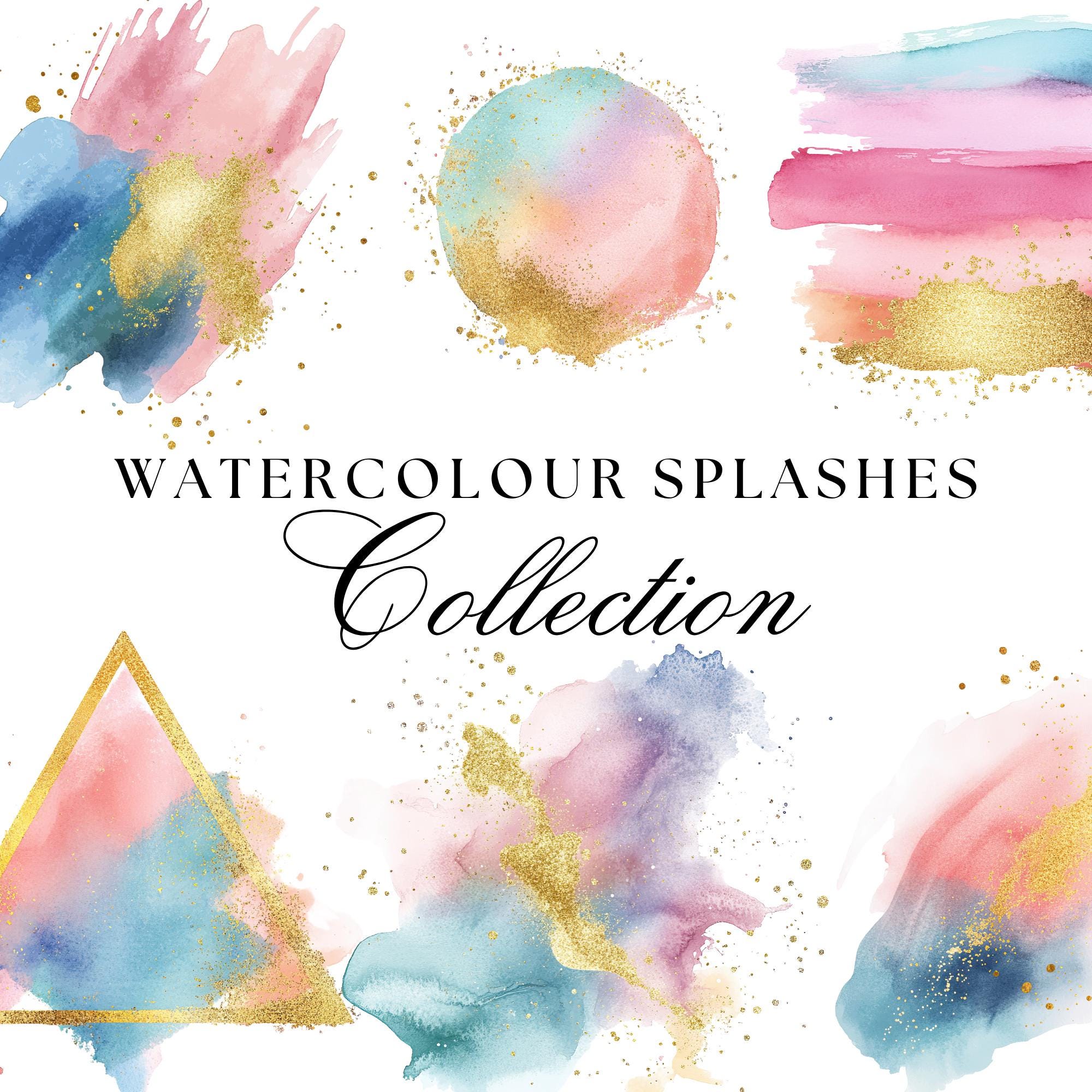 Pastel Gold Glitter Watercolour Splashes, Watercolour Washes, Gold ...