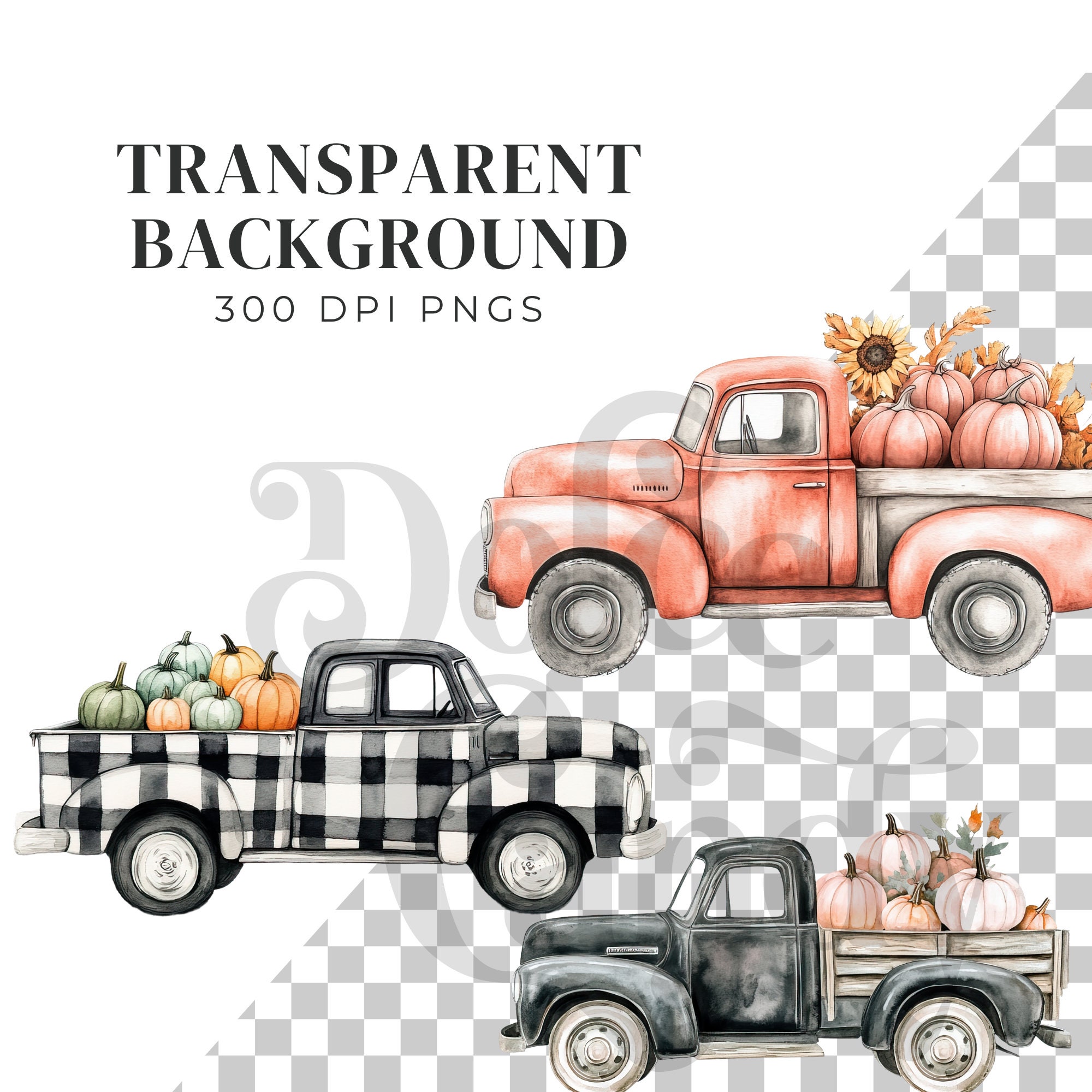 Watercolor Autumn Truck Clipart, Pumpkin Harvest PNG (digital Download ...