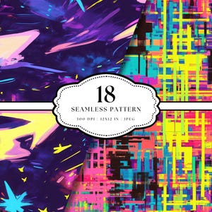 Neon Cyberpunk Digital Paper Pack, Abstract Seamless Patterns (instant ...