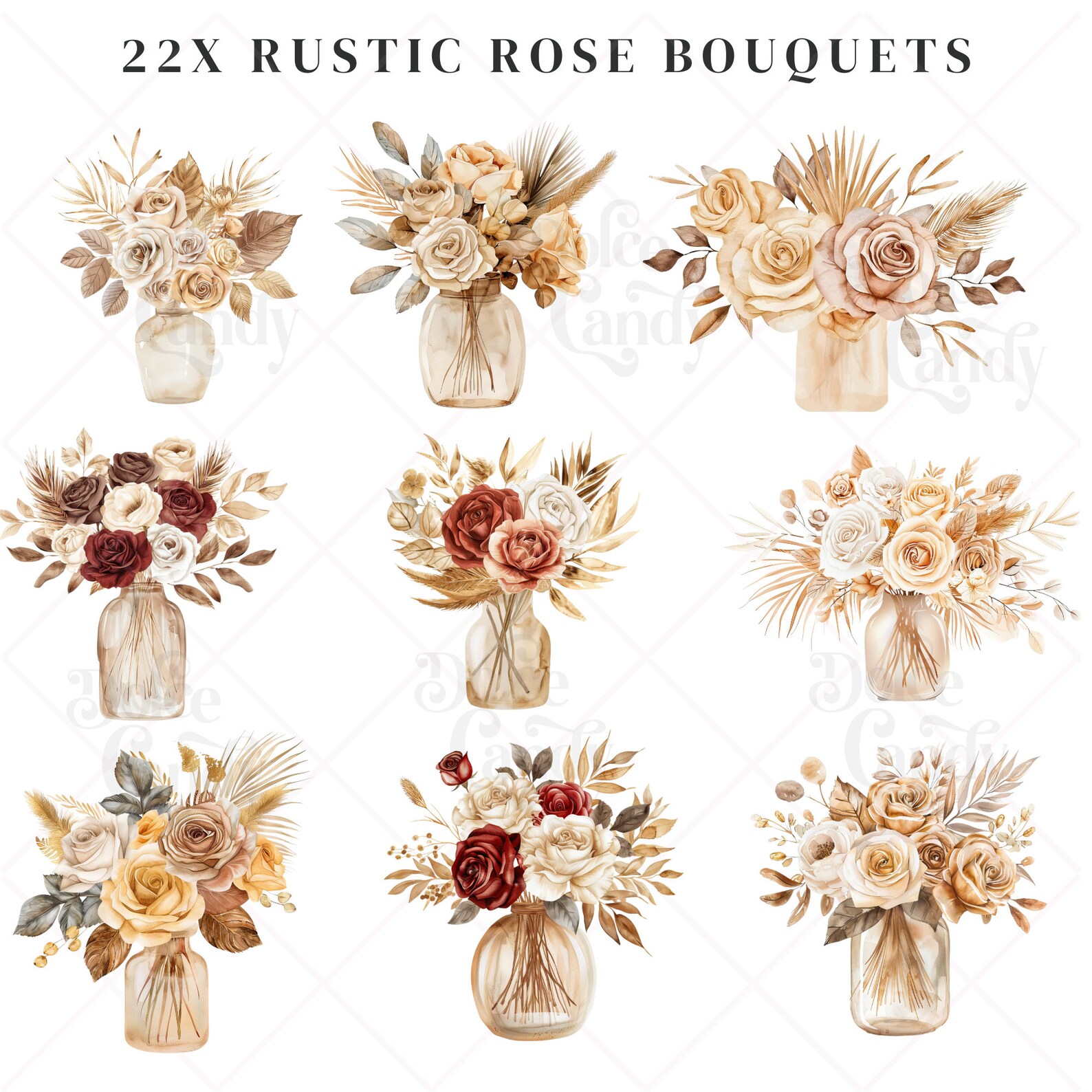 Watercolour Boho Fall Floral Bouquet Clipart, Bohemian Flower, Autumn ...