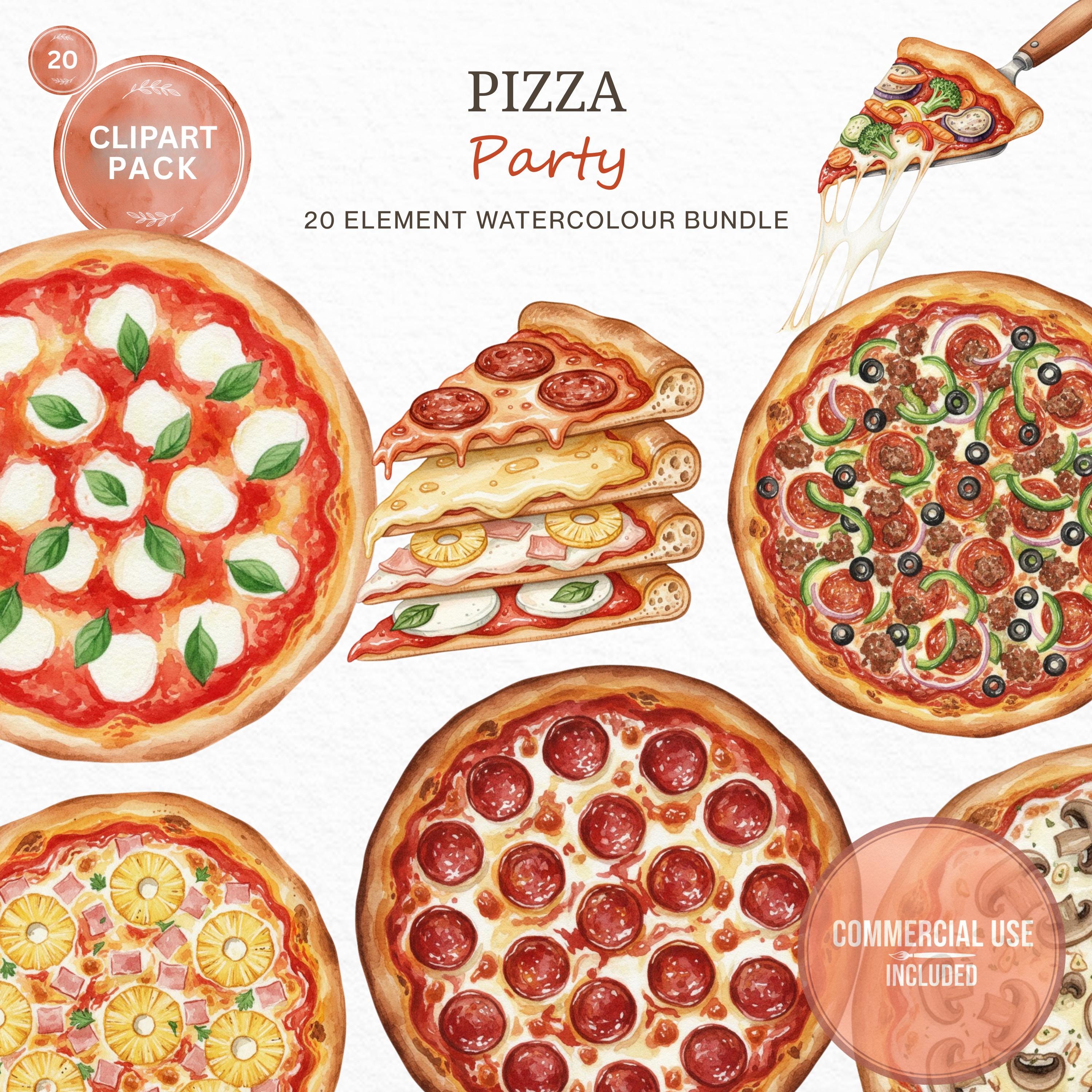 Watercolor Pizza Clipart Set, Food Illustrations (PNG, Digital Download ...