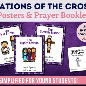 Stations of the Cross Poster and Prayer Booklet for Catholic Kids Lent ...