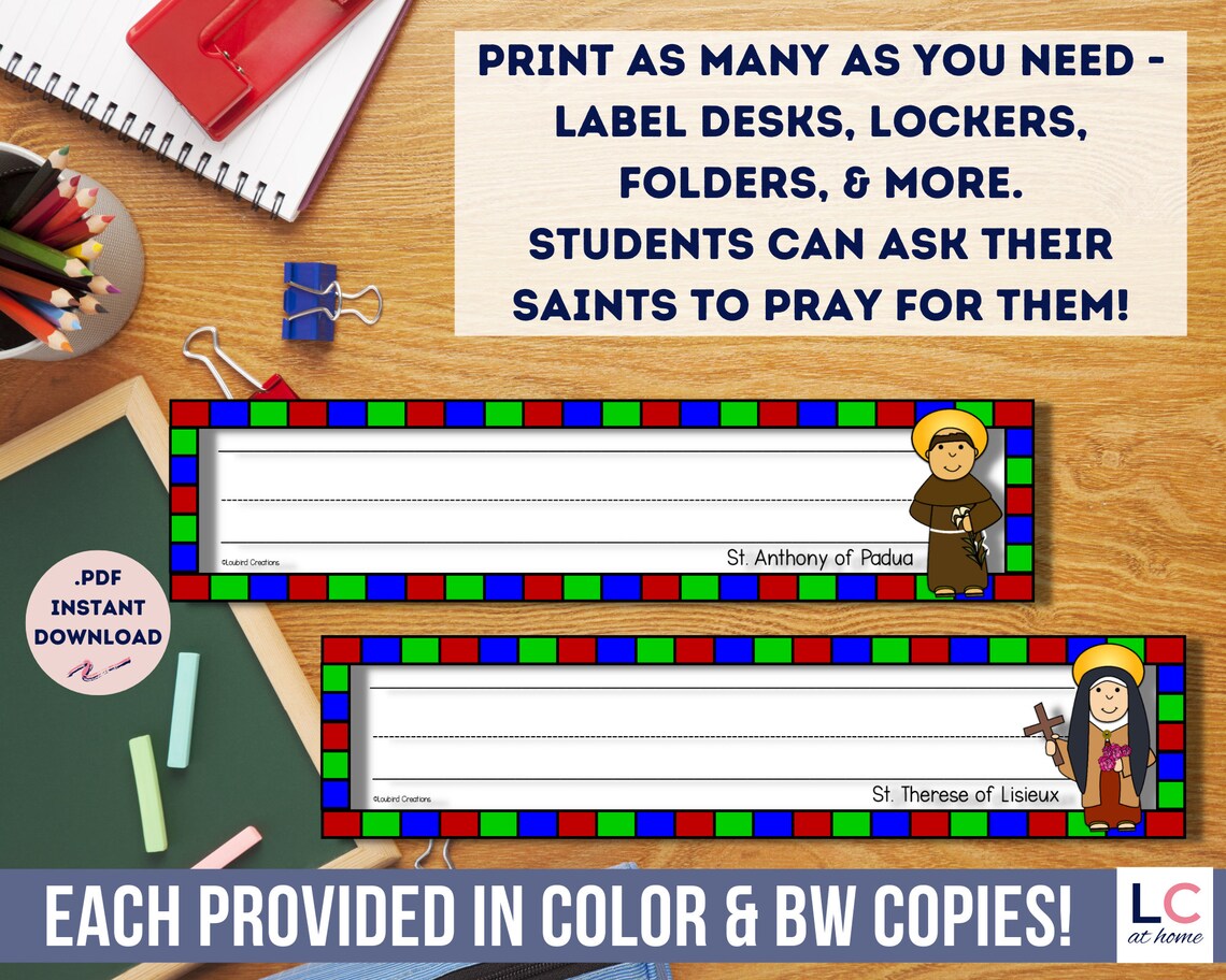 Catholic Saint Name Plates | Back to School Name Tags | Catholic Sunday ...