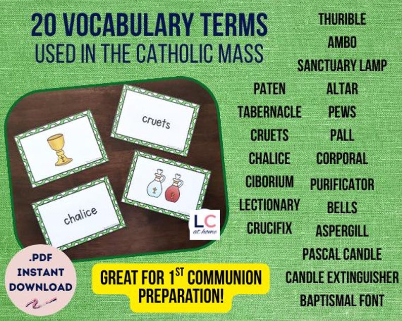 Catholic Mass Vocabulary Matching Memory Game for Kids | Sunday School ...