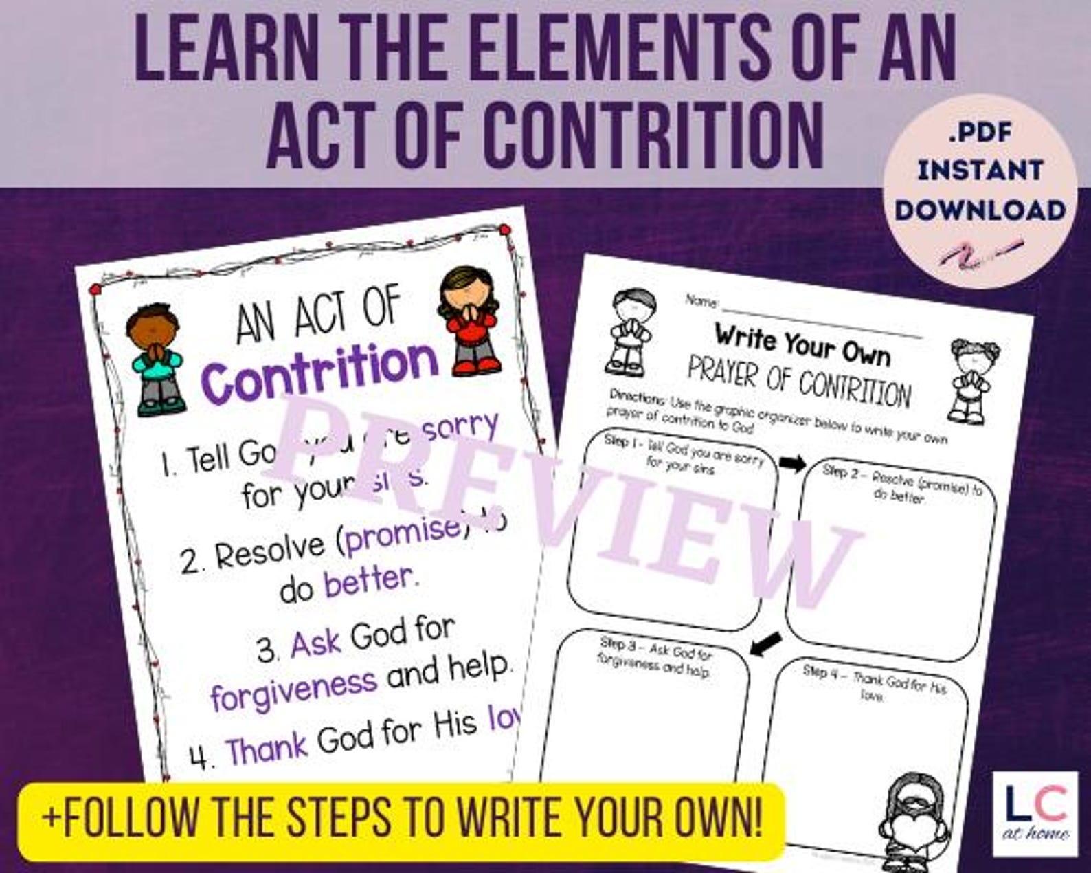 Act of Contrition Catholic Prayer Worksheets | Sacrament of First ...