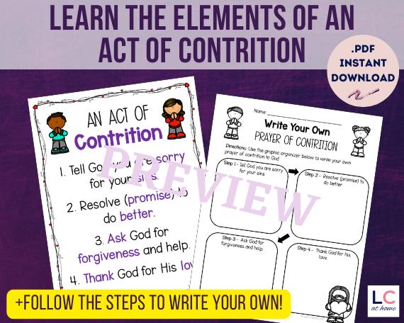 Act of Contrition Catholic Prayer Worksheets | Sacrament of First ...