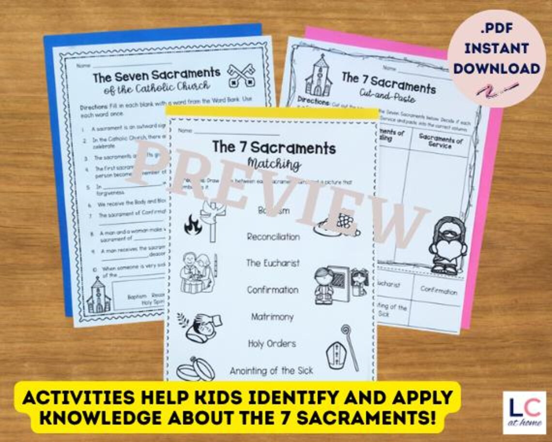 Seven Sacraments Comprehension Activities | Catholic Worksheets | 7 ...