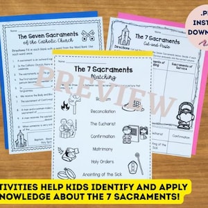 Seven Sacraments Comprehension Activities | Catholic Worksheets | 7 ...