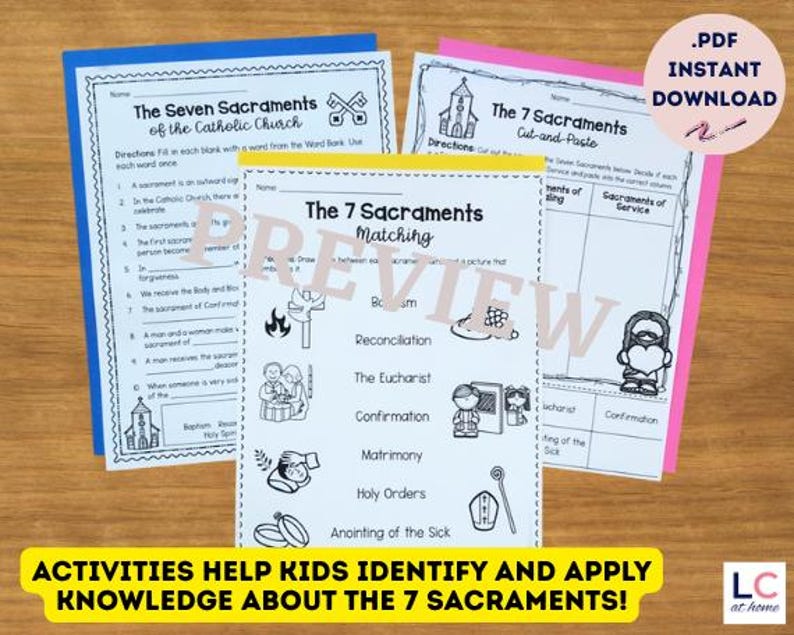 Seven Sacraments Comprehension Activities | Catholic Worksheets | 7 ...