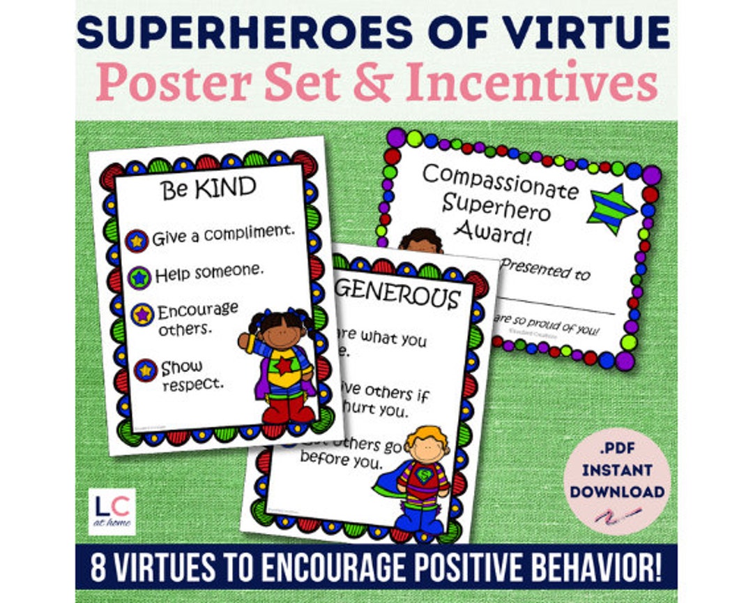 Superhero Virtue Character Education Classroom Posters | Awards ...