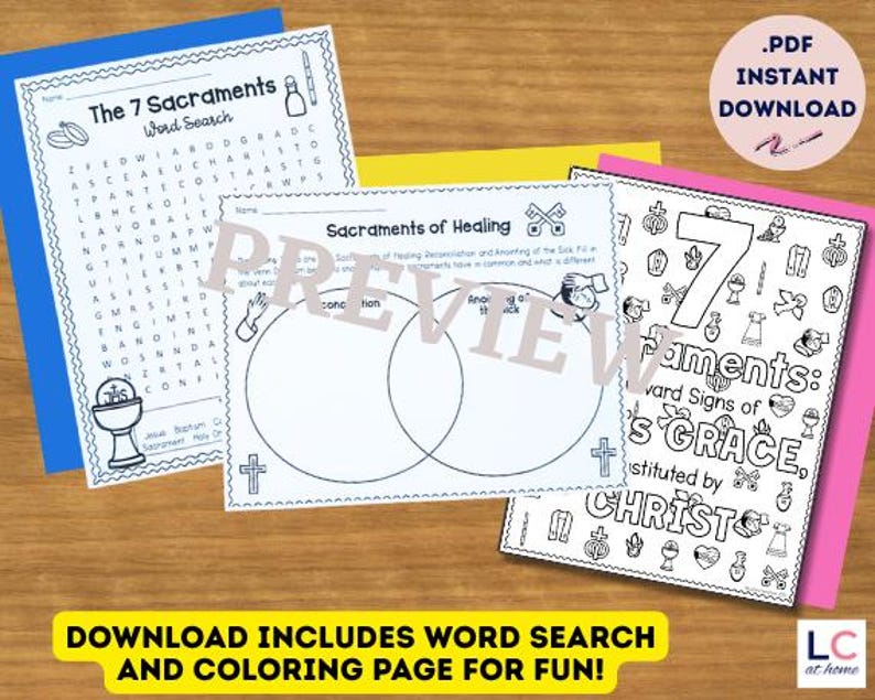 Seven Sacraments Comprehension Activities | Catholic Worksheets | 7 ...