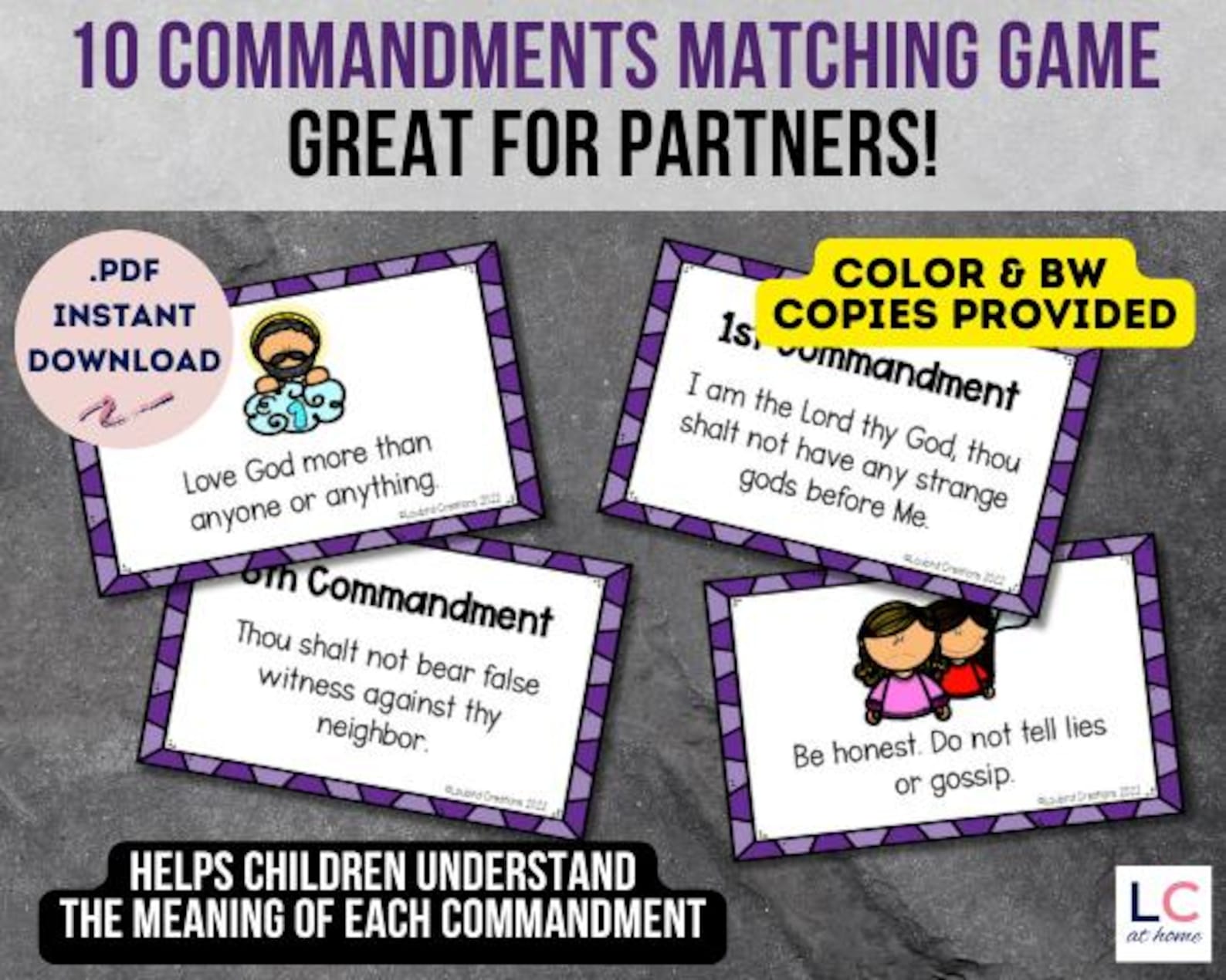 10 Commandments Matching Game | Worksheets for Catholic Kids | Sunday ...
