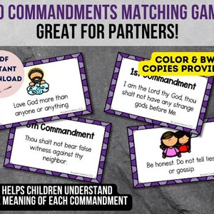 10 Commandments Matching Game | Worksheets for Catholic Kids | Sunday ...