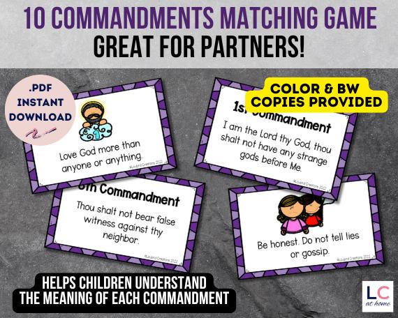 10 Commandments Matching Game | Worksheets for Catholic Kids | Sunday ...