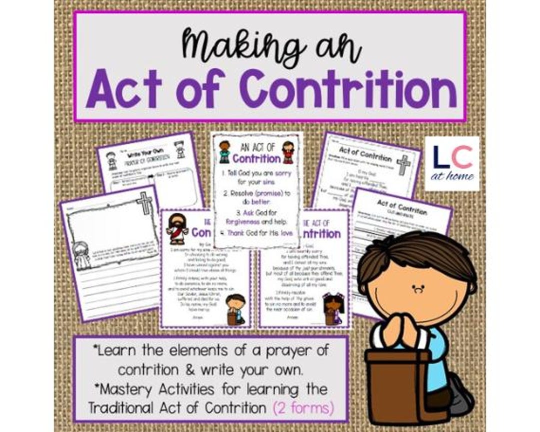 Act of Contrition Catholic Prayer Worksheets | Sacrament of First ...