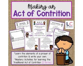 Act of Contrition Catholic Prayer Worksheets | Sacrament of First ...