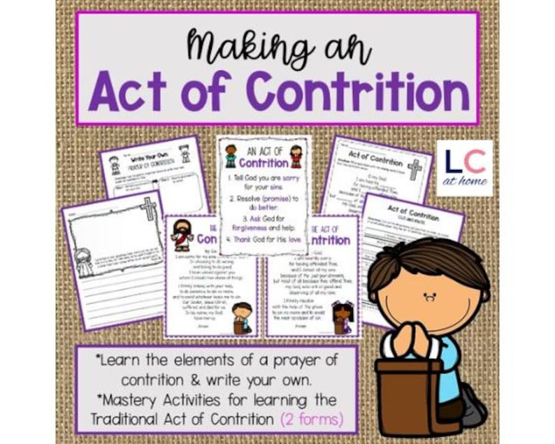 Act of Contrition Catholic Prayer Worksheets | Sacrament of First ...