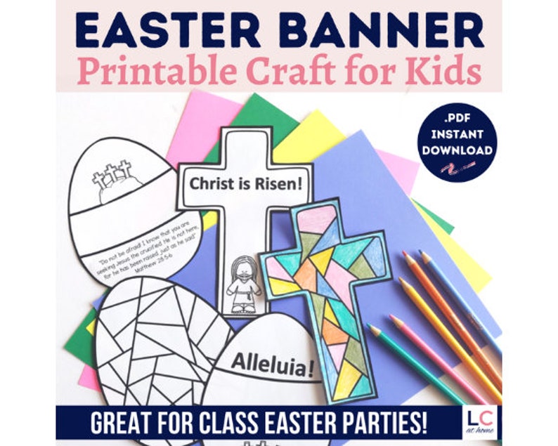 Easter Sunday Banner Craft for Kids | Catholic Easter Coloring Activity ...