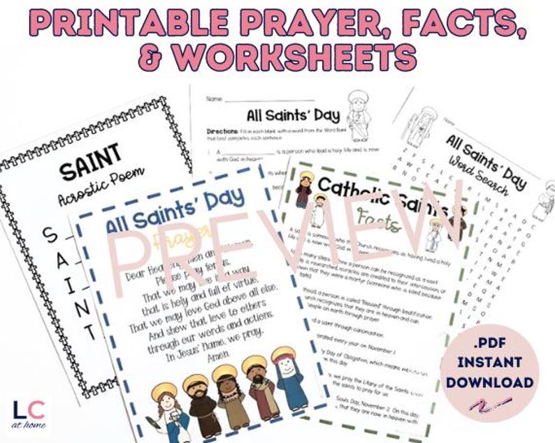 All Saints Day Activities for Catholic Kids | Prayer Facts Worksheets ...
