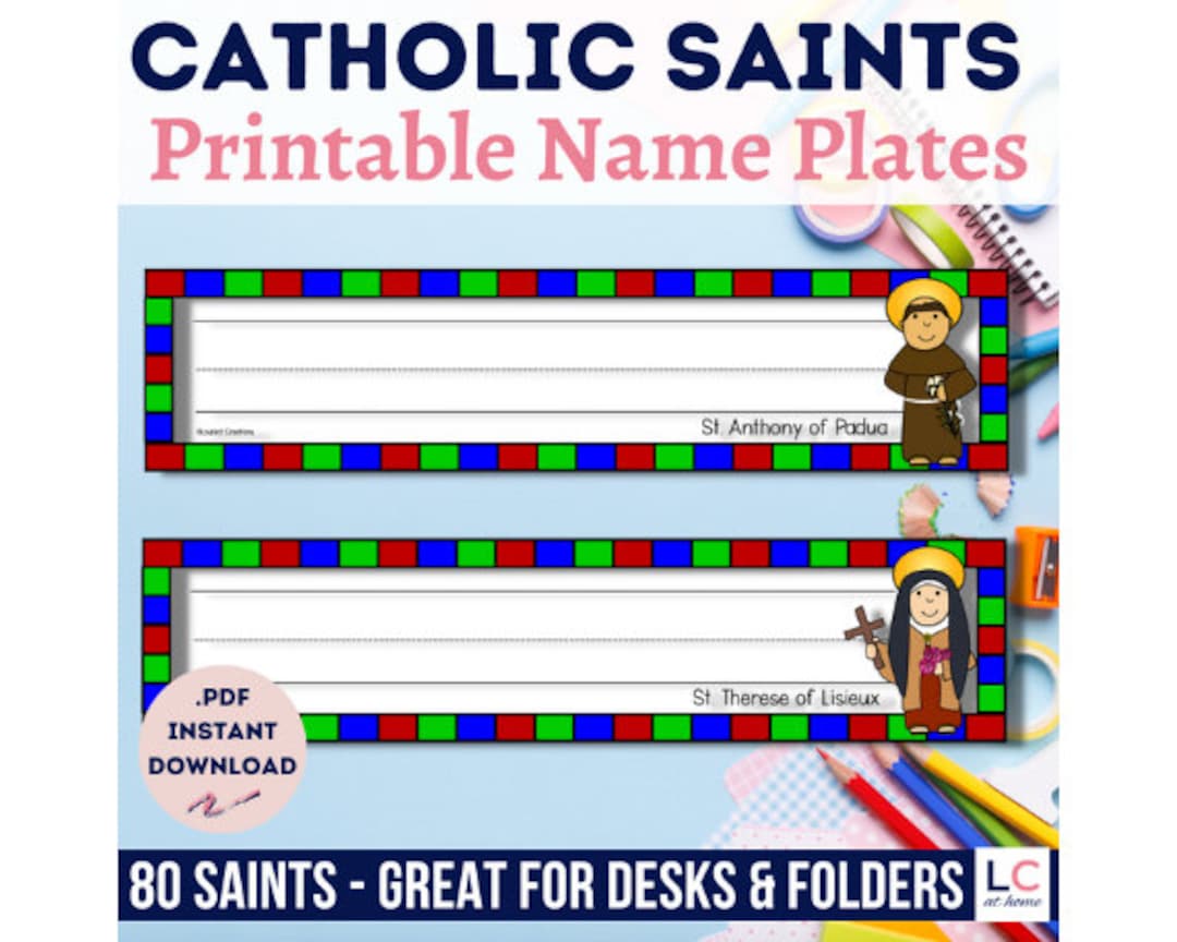 Catholic Saint Name Plates | Back to School Name Tags | Catholic Sunday ...