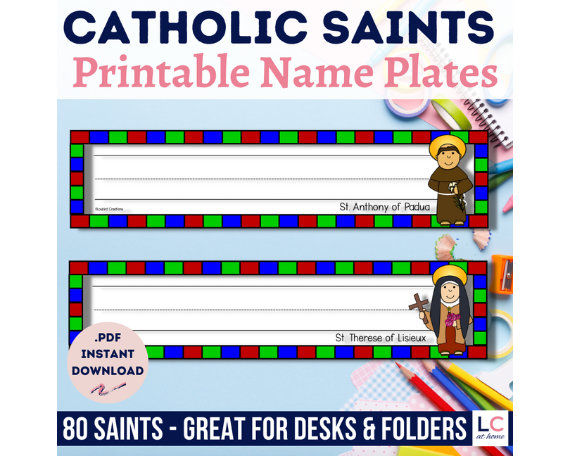 Catholic Saint Name Plates | Back to School Name Tags | Catholic Sunday ...