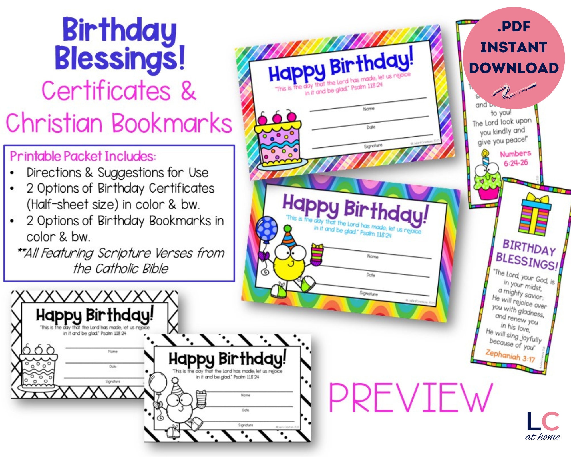 Catholic Birthday Certificates and Scripture Bookmarks | Gifts From the ...