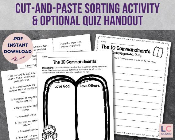 10 Commandments Matching Game | Worksheets for Catholic Kids | Sunday ...