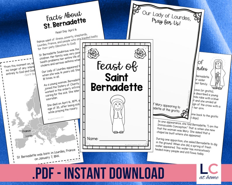 Saint Bernadette Soubirous Printable Activity Booklet for Catholic Kids ...