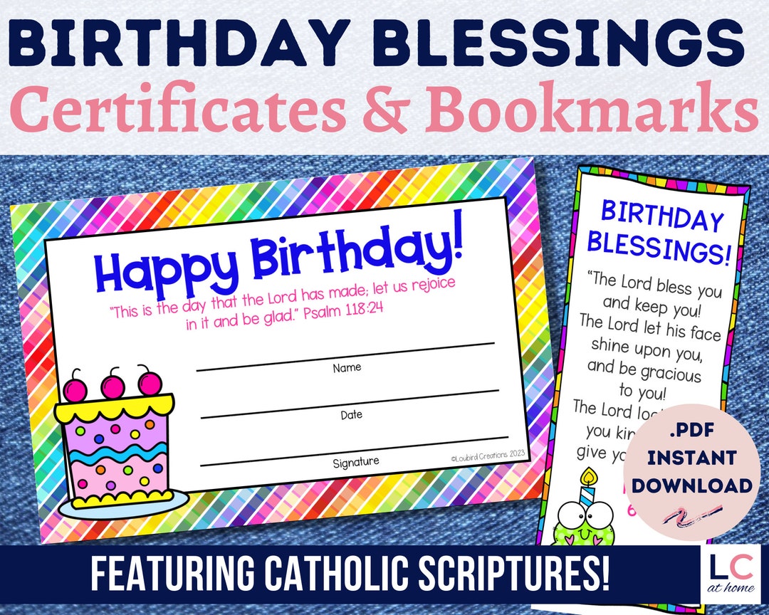 Catholic Birthday Certificates and Scripture Bookmarks Gifts From the ...
