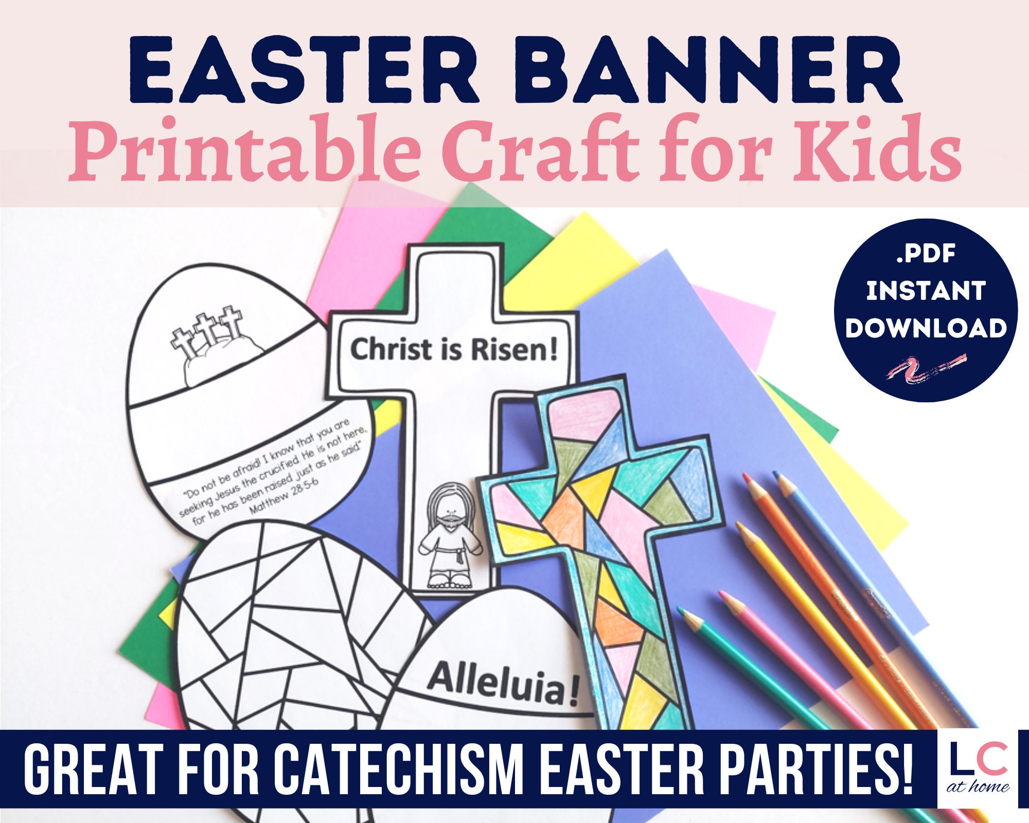 Easter Sunday Banner Craft for Kids Catholic Easter Coloring Activity ...