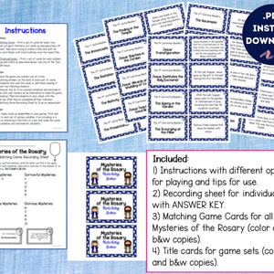Mysteries of the Holy Rosary Matching Game Activity | Catholic | Rosary ...