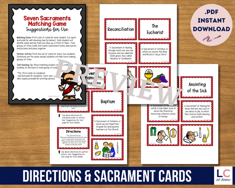 Seven Sacraments Matching Game for Catholic Kids | 7 Sacraments ...